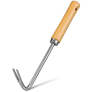 Happyyami Hand Weeding Weeder Tools Garden with Handle Edging Tool Pulling Tool Beech Handle Lawn Yard Gardening Tool Garden Hand Cultivator Hand Tiller Weeder
