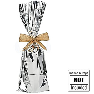 MT Products Metallic Mylar Wine Silver Gift Bags for Bottles Sparkle Look - Great for a Wine Pull - (25 Pieces) (Ribbon and Rope Not Included)