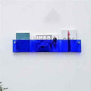 KWOKING Scandinavian Floating Bookcase Acrylic Closed Back Bookshelf Transparent Acrylic Bookshelf Book Storage Rack Wall Newspaper Picture Album Book Rack Display Stand Blue 31.5" L x 2" W x 5.9" H