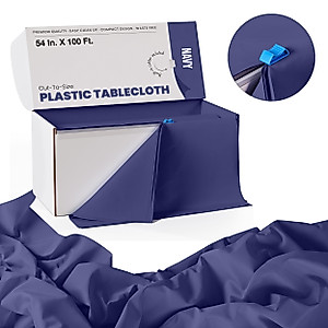 Exquisite 54 Inch X 100 Feet Navy Plastic Table Cover Roll in A Cut - to - Size Box with Convenient Slide Cutter. Cuts Up to 12 Rectangle 8 Feet Plastic Disposable Tablecloths