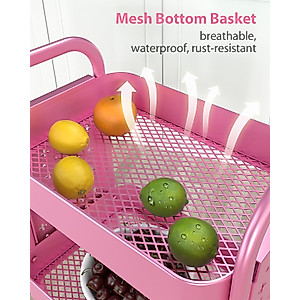 ALVOROG 3-Tier Rolling Utility Cart Movable Storage Organizer Shelves with Wheels and Hanging Cups Multifunctional Service Cart for Kitchen, Office, Coffee Bar-Black