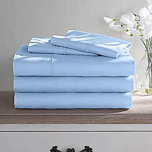 Split King Sheets Sets for Adjustable Bed, Soft 100% Egyptian Cotton 400-Thread-Count, Sateen Weave, 5PC Set with 2 Fitted Sheets, Split-King Sheet Set 25-Inch Deep Pockets, 400-TC - Light Blue Solid