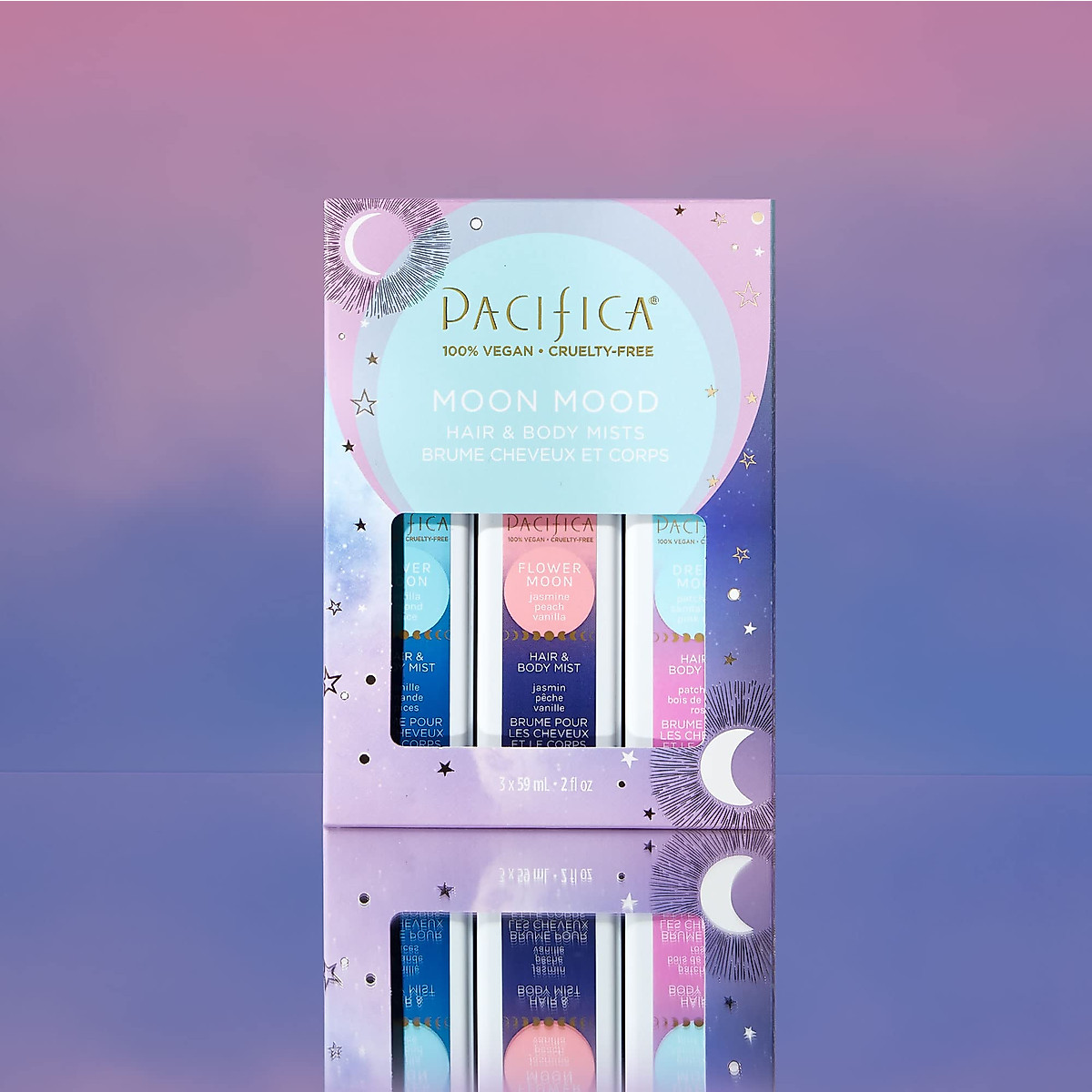 Pacifica Moon Moods Hair Perfume & Body Fragrance Spray Mist Trial Set – Dream, Flower & Silver Moon – Sampler Discovery Gift Pack – Travel-Size, Vegan & Cruelty-Free, 2 oz each (Pack of 3)