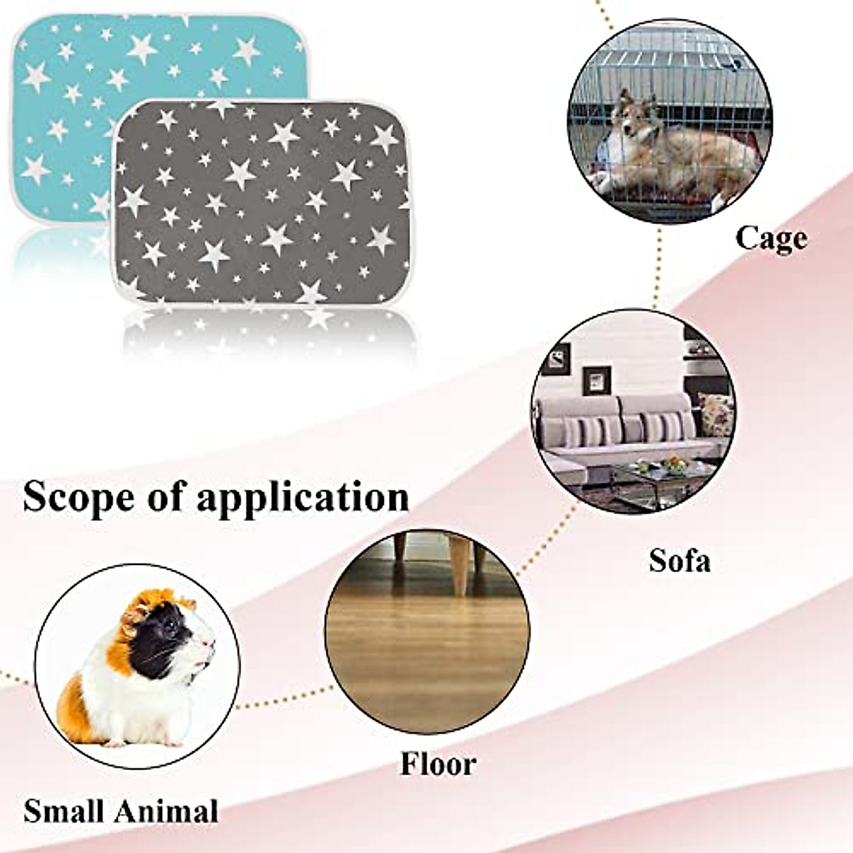 RUNANIA Guinea Pig Cage Liners, 3 Pack Washable & Reusable Guinea Pig Pee Pads for Rabbits Rats Hamsters Hedgehogs Small Animals