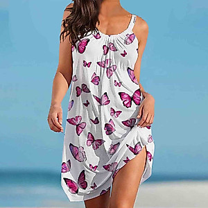 Women's Fashion Sexy Sleeveless Cute Cartoon Print Hem Loose Beach Dress Office Dresses for Women for Work Pink