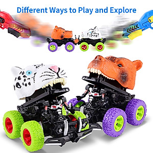 FiGoal Two Pack Monster Cars with Toy Gun Launchers Gifts for Kids for Family Fun Friction Powered Toy Cars Vehicles for Boys and Toddlers Games Toys Gifts for Birthday
