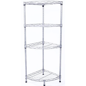 be current 4-Shelf Steel Wire Corner Shelving Unit, Small Shelf Stand, Adjustable 4 Tier Shelf, Metal Storage Shelves Oraginzer Racks for Kitchen, Bathroom, Laundry, Pantry, Closet, Silver Gray