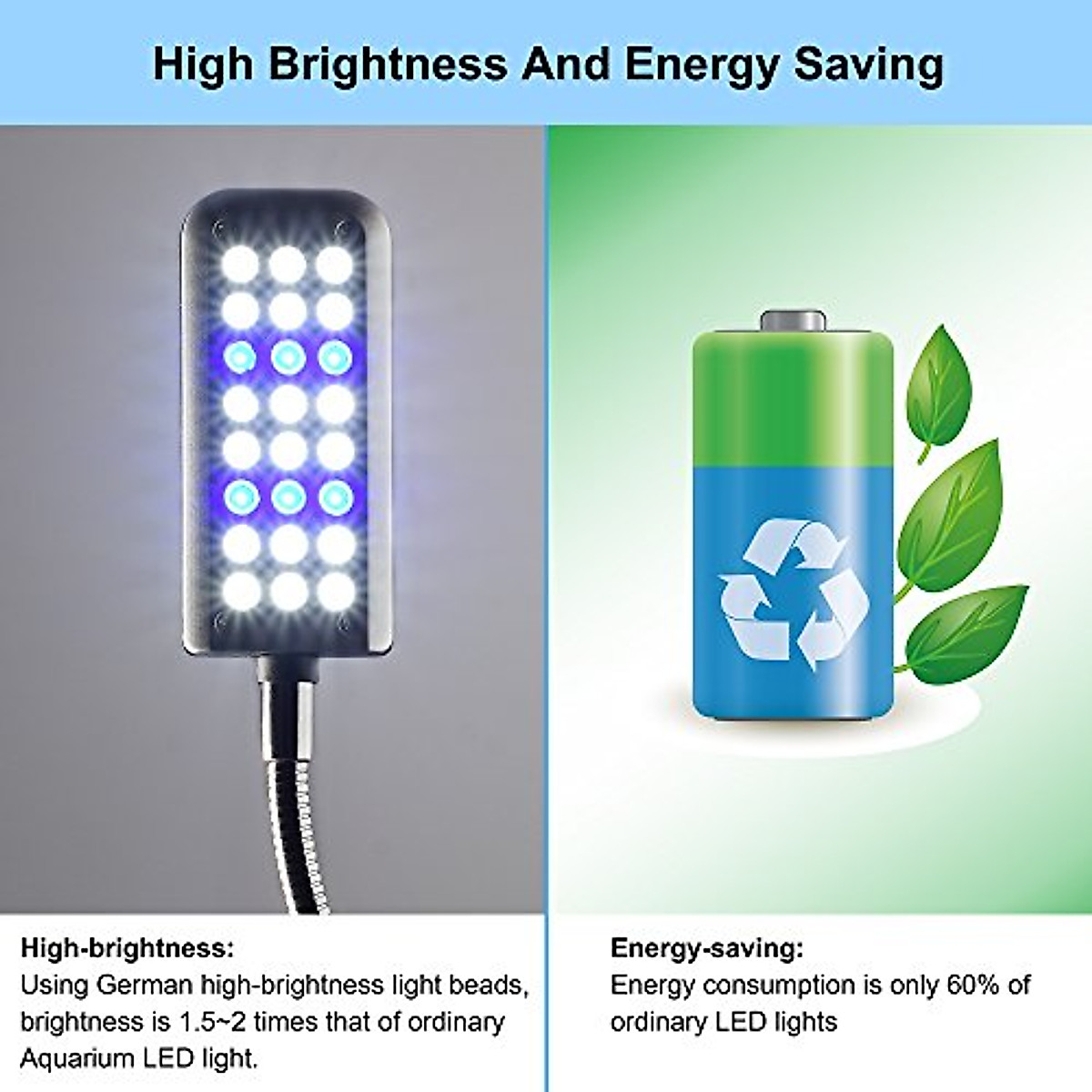 DaToo Aquarium Light Small LED Clip Light for Fish Tank, 1 Yr Warranty