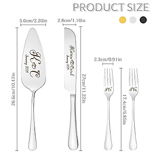 Cake Cutting Set for Wedding, Personalized Stainless Steel Cake Knife and Server Set, Vintage Engraved Pastry Pie Server Cake Pizza Cutter for Wedding, Birthday, Anniversary, Bridal Gift(Silver)