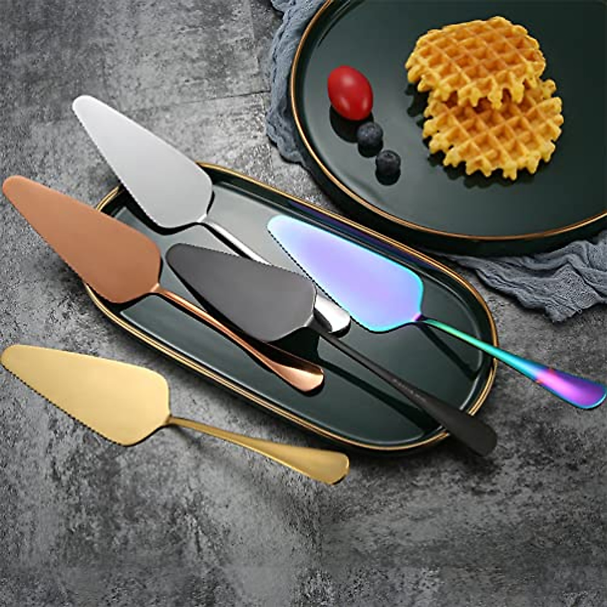 DOITOOL Colorful Pie Cake Server Knife, Wedding Cake Serving Set, Stainless Steel Cake Pie Pastry Servers, Simple Serrated Cake Shovel, Mirror finish& Onside with Fine Serrated