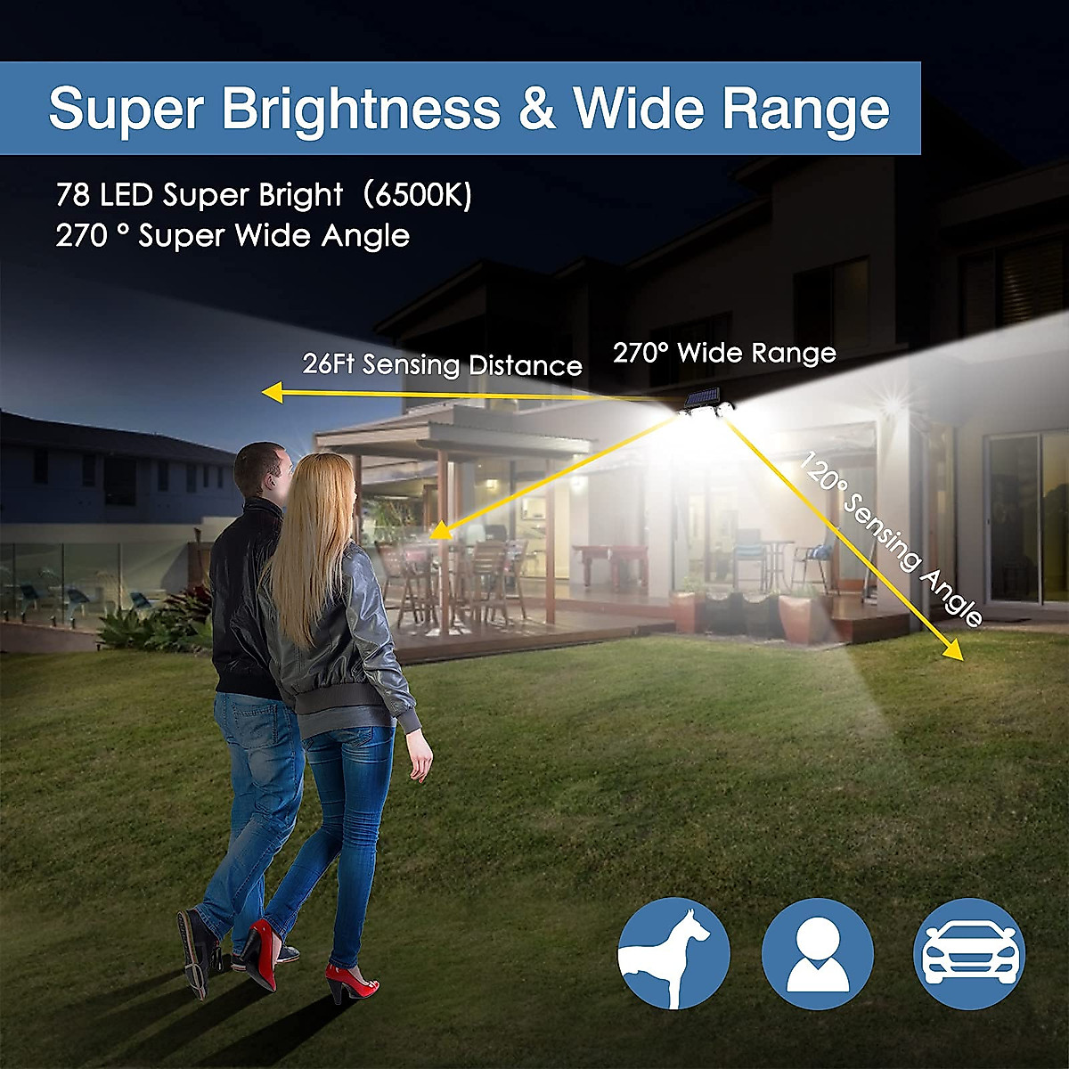 RJFOYB Motion Sensor Outdoor Lights, Adjustable 3 Heads Solar Outdoor Lights, 270° Wide Angle, IP65 Waterproof Security Lights Motion Outdoor for Garage Yard Garden Porch