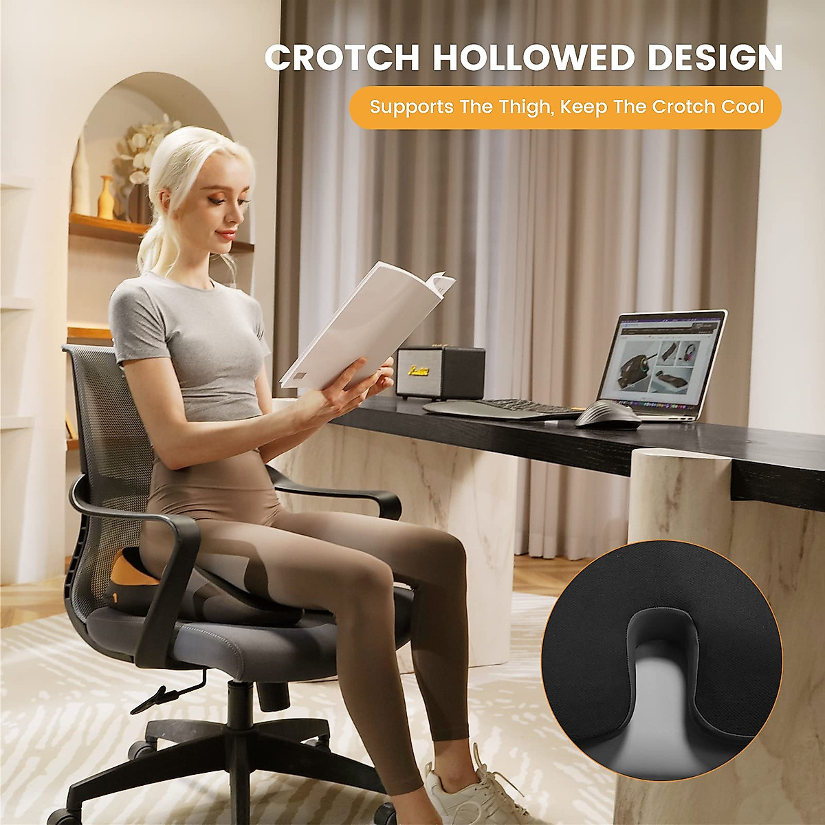 ProtoArc Ergonomic Seat Cushion, ComfortX SC Pressure Relief Chair Cushions for Long Hours Sitting, Extra-Dense Memory Foam & Gel Butt Pillow for Office, Home, Car Seat, Tailbone, Coccyx, Sciatica