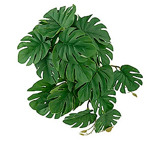 WOLEDOE Reptile Plants for Terrarium, Amphibian Habitat Decor Artificial Hanging Plants with Suction Cup - Fake Monstera