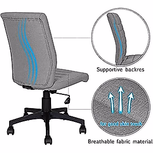 Ergonomic Home Office Desk Chair – Computer Mesh Adjustable Task Swivel Tilt Tension Armless Cushion Mid-Fiber Mesh Lumbar Support (Light Grey)