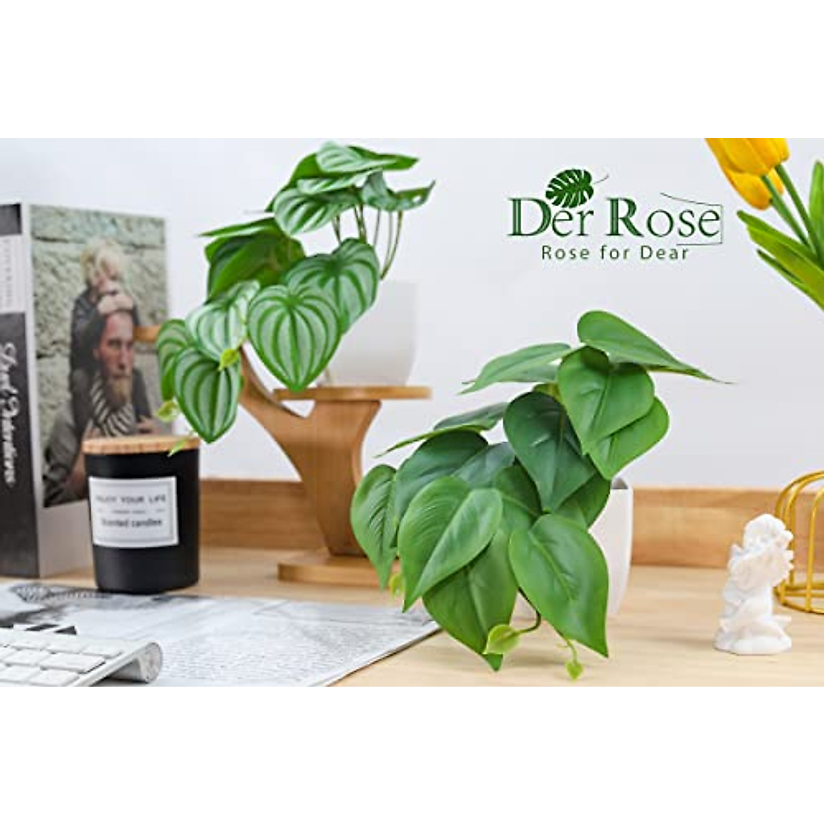 Der Rose 2 Packs Small Fake Plants Artificial Plants for Home Bedroom Aesthetic Living Room Bathroom Farmhouse Decor Indoor