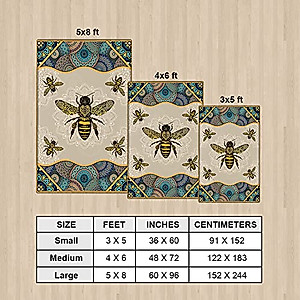 Area Rug-Mandala Bee Rug PSL70R, 4x6 ft. Fluffy Carpets for Bedroom Shaggy Floor Modern Rug Home Decor Mats