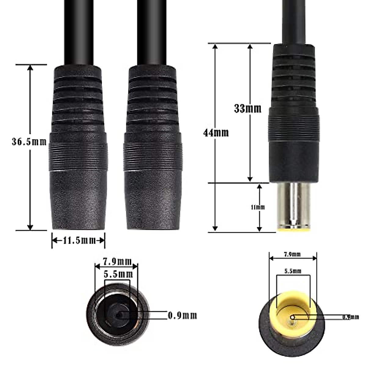 GINTOOYUN DC7909 Y Splitter Adapter Cable 14AWG DC 8mm 1 Male to 2 Female Power Cord for Portable Power Station, Solar Panel, Solar Power Bank,etc(60CM 2FT) Black