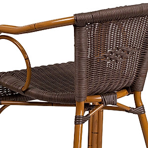 EMMA + OLIVER Dark Brown Rattan Patio Chair with Red Bamboo-Aluminum Frame