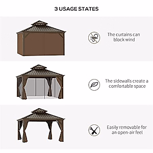 ZZBJ 12'x12' Metal Roof Gazebo Canopy with Curtains and Netting, Outdoor Hardtop Gazebo with Aluminum Frame for Backyards
