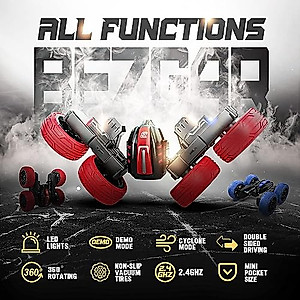 BEZGAR Remote Control Car - Double Sided Mini RC Stunt Car, 360° Flips Rotating RC Cars with LED Lights, 2.4Ghz Indoor/Outdoor All Terrain Rechargeable Electric Toy Cars Gifts