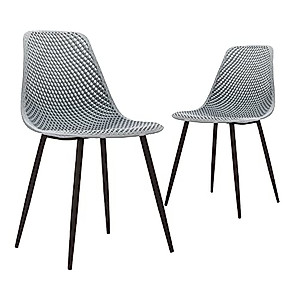CangLong Modern, Outdoor Indoor Shell PP Lounge Side w/Mesh Design, Metal Legs, Tulip Leisure, DSW Chairs for Kitchen, Dining Room, Patio, Set of 2, Light Grey