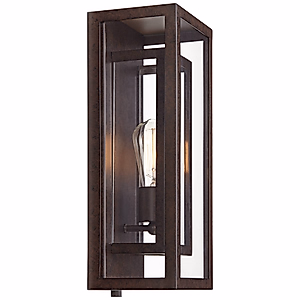 Possini Euro Design Double Box Modern Industrial Farmhouse Rustic Outdoor Wall Light Fixture Bronze 15 1/2" Clear Glass for Exterior Barn Deck House Porch Yard Patio Outside Garage Front Door