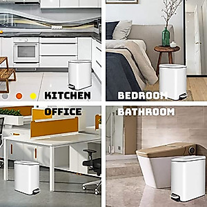 TMTECH 1.3 Gallon/5 Liter Small Trash Can with Lid, Slim Bathroom Step Trash Can with Removable Buckets, Garbage Container Bin for Powder Room, Bedroom, Kitchen, Craft Room, Office - White