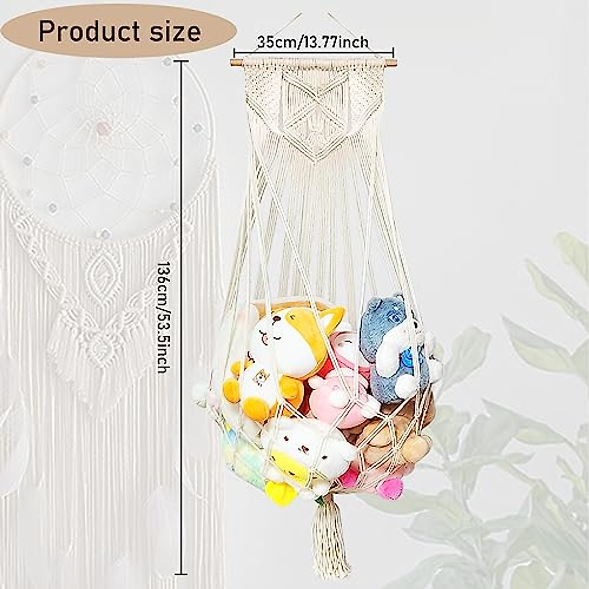 Foxtell Stuffed Animal Macrame Hammock or Net Wall Hanging Plushy Toy Organizer for Nursery Room, Toy Hammock for Stuffed Animals Boho Hanging Net for Kids