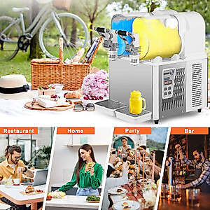 110V 340W Commercial Margarita Machine 2 Tank 6L, Efficient Cooling Commercial Slushy Machine Stainless Stee Frozen Drink Slush Machine for Home Cocktail Ice Coffee