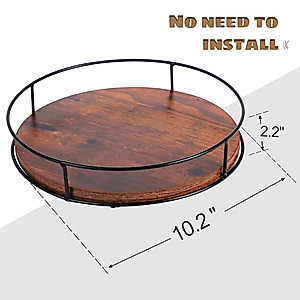10" Wood Lazy Susan Organizers with Steel Sides, Lazy Susan Turntable for Cabinet, Kitchen Turntable Storage for Table, Countertop, Pantry