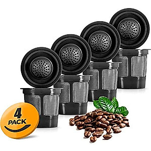 K&J Reusable K Cups Compatible with Keurig, 4 Pack, Black - Includes Freedom Clip for Compatibility With Keurig 2.0 Machines