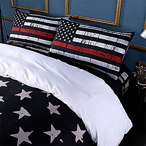 American Flag Duvet Cover Set, Red Stripe Decor Bedding Set Independence Day Freedom Theme Comforter Cover for Adult Teens Child Soft Microfiber Bedspread 1 Duvet Cover 2 Pillowcases, Queen Size