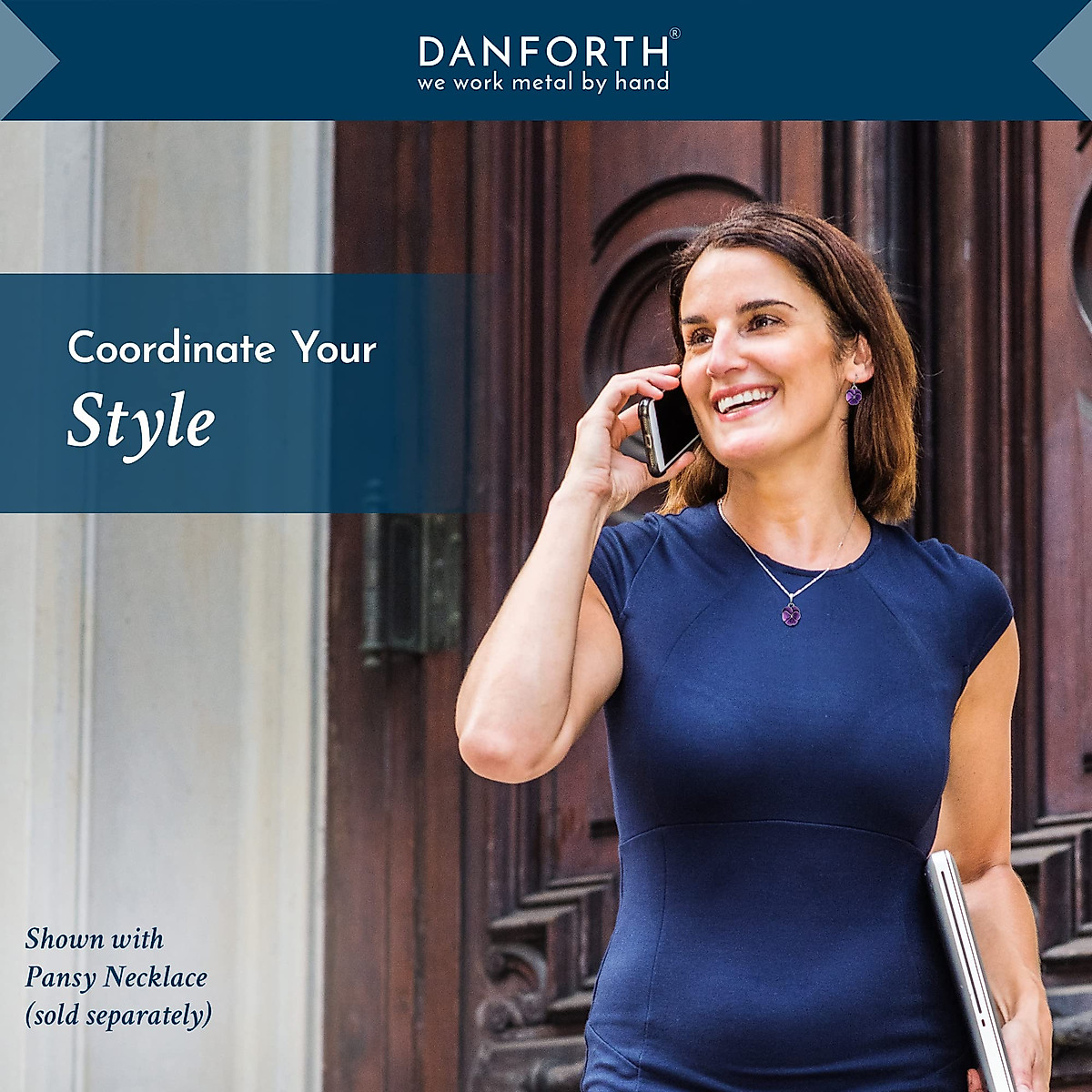 DANFORTH – Purple Pansy Earrings – Handcrafted Pewter Pansy Flower Earrings For Women – ¾” – Surgical Steel Wires – Made In USA