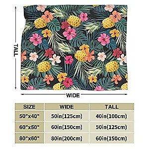 Perinsto Palm Leaves Hibiscus Flowers Hawaii Throw Blanket Ultra Soft Warm All Season Tropical Pineapples Fruit Decorative Fleece Blankets for Bed Chair Car Sofa Couch Bedroom 50"X40"