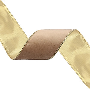 VATIN Champagne Velvet Wired Ribbon 2.5" Metallic Champagne Gold Velvet Christmas Ribbon for Floral Arrangements Wrapping Gifts Stylish Decor Creation -Continuous 10 Yards