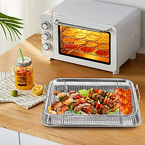 2 Pieces Air Fryer Basket for Oven,Stainless Steel Oven Air Fryer Basket and Tray for Baking Grilling，for Baking and Crispy Chicken, French Fries and Onion Rings