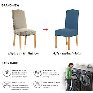 TIANSHU Stretch Chair Covers for Dining Room Set of 2, Dining Room Chair Covers for Home Decor, Removable Dining Chair Cover Non-Slip Kitchen Chair Cover Parson Chair Slipcover (2 Pack, Denim Blue)
