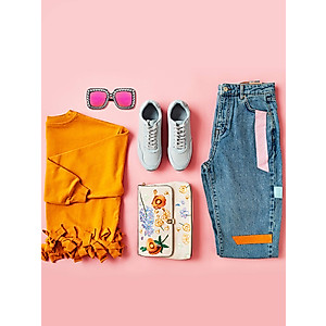 Frienda 6 Pairs Crystal Oversized Square Sunglasses Diamond Glitter Sunglasses Retro Thick Frame Sunglasses(Black, Tawny, Purple, Watermelon Red, Yellow, Silver)