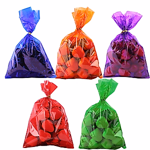 Colored Cellophane Treat Bags, 6x9 Inch 100 pcs Colorful Cellophane Bags with 100Pcs Twist Ties 2.5Mil Cello Bags for Party Favors