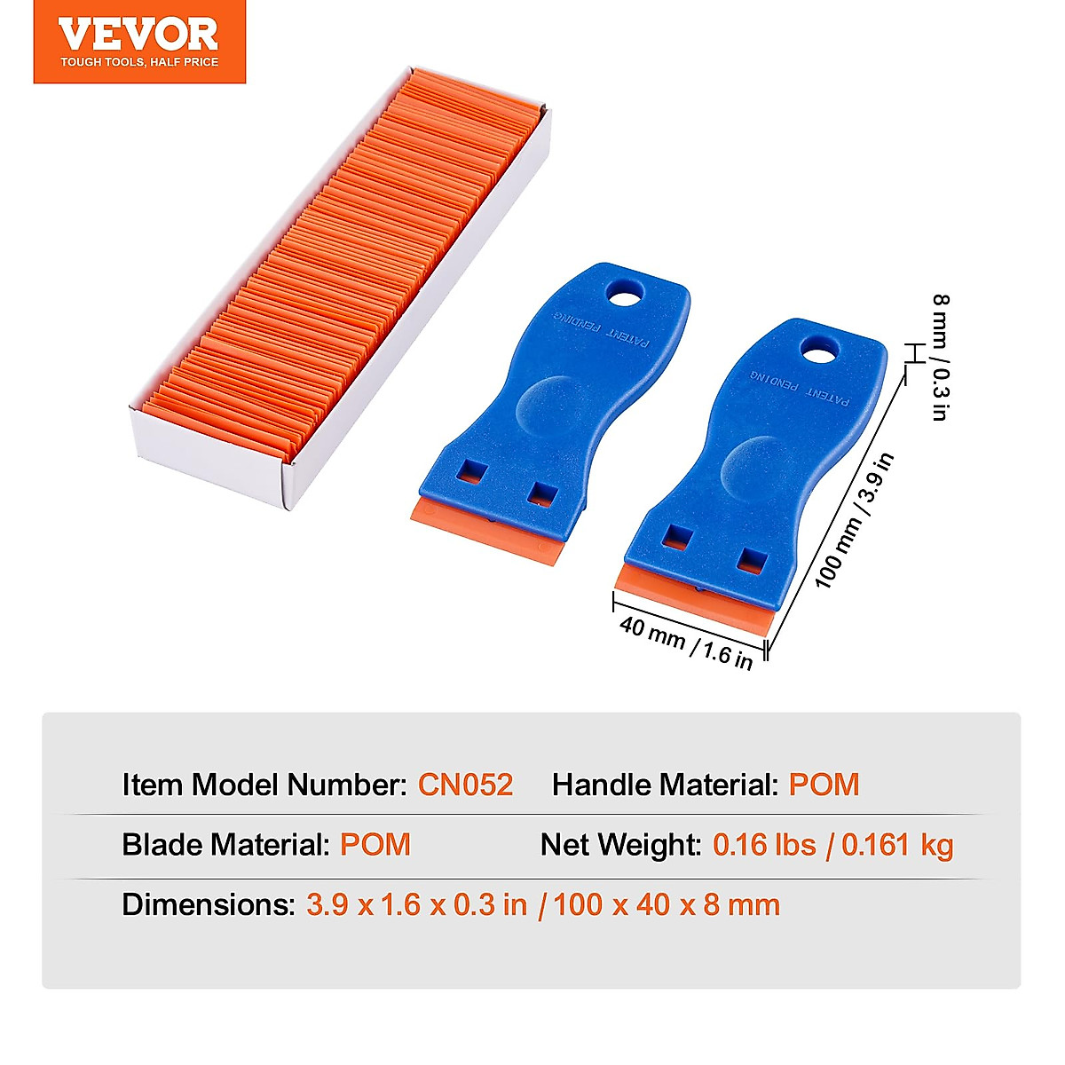 VEVOR 2PCS Razor Blade Scraper,Plastic Scraper Tool with 120PCS Plastic Blades,Cleaning Scraper Remover for Stickers,Decals,Adhesive,Labels,Paint from Glass, Car,Window,Caulk,No Scratches,Blue