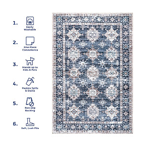 nuLOOM Finley Machine Washable Vintage Distressed Ultra Thin Area Rug, 5' x 8', Grey