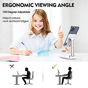 Cell Phone Stand, Licheers Foldable Phone Holder, Angle Height Adjustable Phone Stand for Desk, Compatible with iPhone 13/12/11 Pro Max, Samsung Galaxy S10/9/8/7 S21 Ultra (White-LC352)