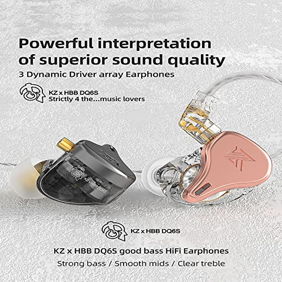 KZ x HBB DQ6S in-Ear Monitors Made for Music Lovers Wired Headset/Headphones Detachable Earphone HiFi Noise-canceling Earbuds (Gray (Without mic))