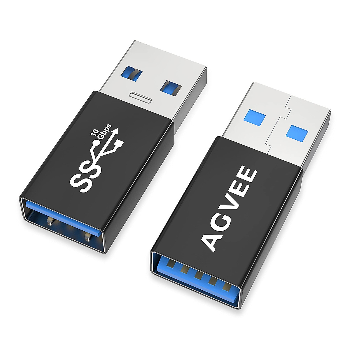 AGVEE 4 Pack USB-A 3.0 Female to USB-A Male Bidirectional Adapter, USB 3.2 Gen 1 Coupler Extender Extension Converter Connector, Black