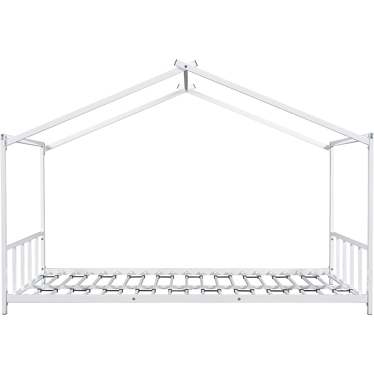 DNYN Full Size Montessori Floor Bed & House Bedframe with Roof Design for Kids Bedroom,Super Save Space & Easy Assembly & No Box Spring Needed, White