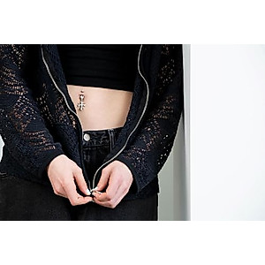 Pierced Owl 14G 316L Surgical Steel Celtic Cross with Paved Gems Dangling Belly Button Ring (Silver Tone)