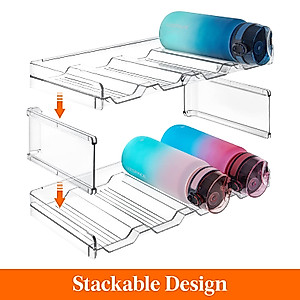 Lifewit Stackable Water Bottle Organizer for Cabinet, Freezer, Pantry - Plastic Cup Holder, Wine Racks for Kitchen Tabletop Storage, Cupboard, Office - Pack of 2, Each Rack Holds 4 Containers