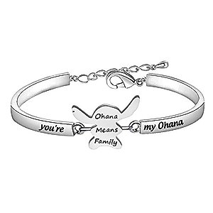 KUIYAI Ohana Bracelet Cartoon Gift You're My Ohana Bangle Means Family Hawaiian Jewelry for Family Best Friends BFF Jewelry (BR- Silver)