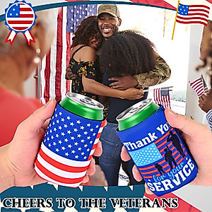 Veterans Day Gifts for Men 24 Pcs American Flag Bottle Cooler Sleeves Gifts for Veterans Collapsible Insulation Cover for Veterans Day Patriotic Home Office Table Party Decorations, 12 oz