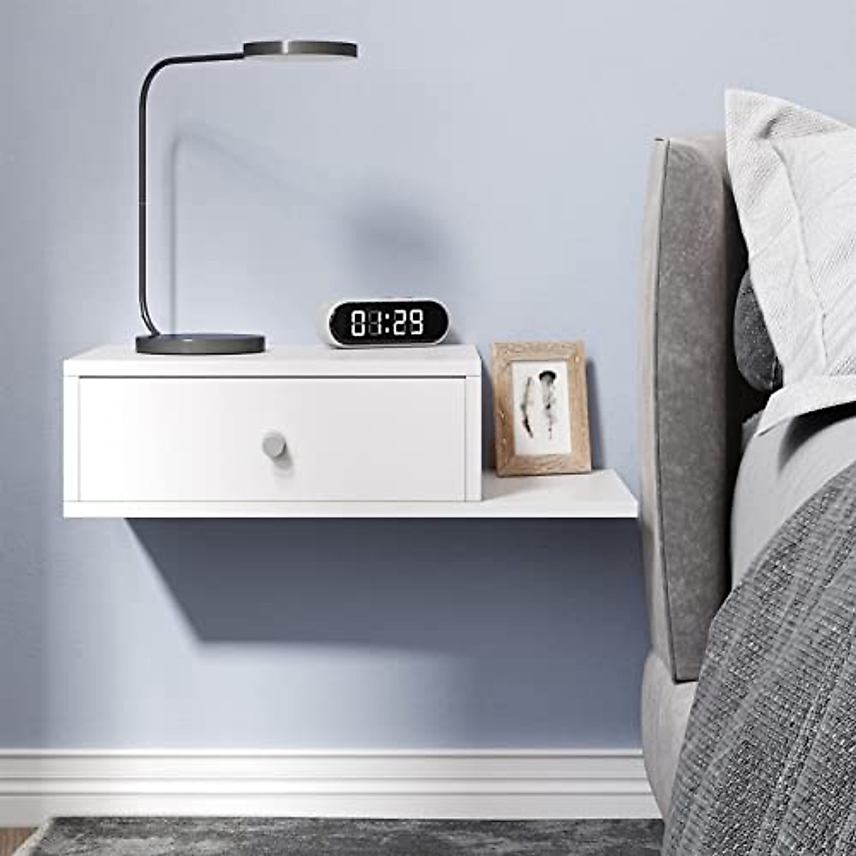 HIGOH Bedside Table Wall Mounted Bedside Table, Floating Bedside Table with Drawer Storage Cabinet for Living Room Bedroom